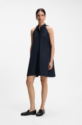 BOSS BOSS Sleeveless Cotton Poplin Relaxed Fit Dress with Stand Collar